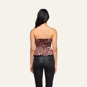 L'Agence Meliora Corset Peplum Top - Tan Multi Javan Leopard