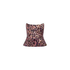 L'Agence Meliora Corset Peplum Top - Tan Multi Javan Leopard