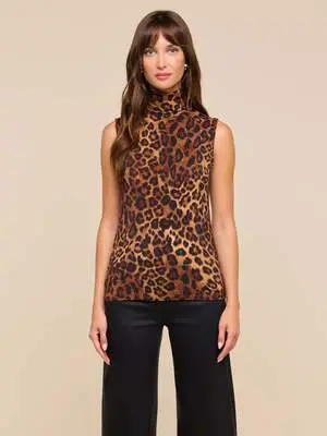 L'Agence Ceci Sleeveless Turtleneck - Tan Multi Javan Leopard