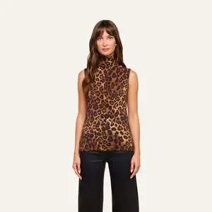 L'Agence Ceci Sleeveless Turtleneck Tan Multi Javan Leopard