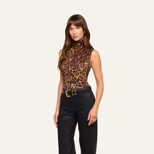 L'Agence Ceci Sleeveless Turtleneck - Tan Multi Javan Leopard