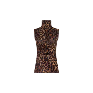 L'Agence Ceci Sleeveless Turtleneck - Tan Multi Javan Leopard