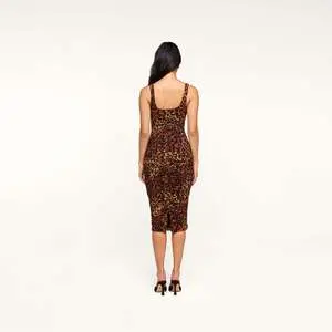 L'Agence Anya Shirred Dress - Tan Multi Javan Leopard