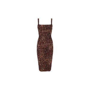 L'Agence Anya Shirred Dress - Tan Multi Javan Leopard