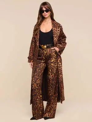 L'Agence Brinley Oversized Trench Coat - Tan Multi Javan Leopard