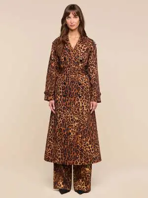 L'Agence Brinley Oversized Trench Coat - Tan Multi Javan Leopard
