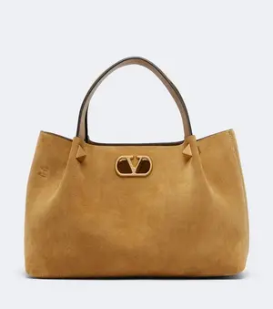 Valentino Garavani Vlogo Signature Small Suede Top-handle Bag - Beige
