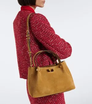 Valentino Garavani Vlogo Signature Small Suede Top-handle Bag