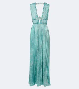 LA FUORI Là Fuori Frosted Embellished Floral Silk Gown - Blue