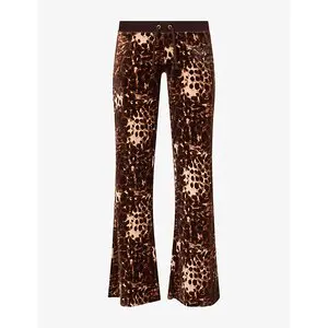 Juicy Couture Embroidered-logo Leopard-print Velour Jogging Bottoms - Java Abstract Animal