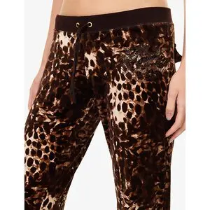 Juicy Couture Embroidered-logo Leopard-print Velour Jogging Bottoms