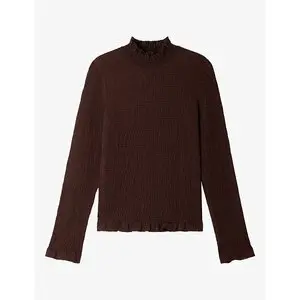 Sandro Smocked Ruffle-collar Stretch-woven T-shirt