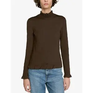 Sandro Smocked Ruffle-collar Stretch-woven T-shirt