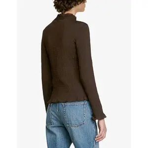 Sandro Smocked Ruffle-collar Stretch-woven T-shirt