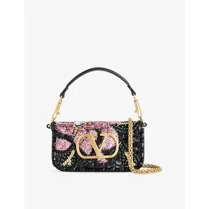 Valentino Garavani Locò Small Embroidered Satin Shoulder Bag - Multicolor/nero