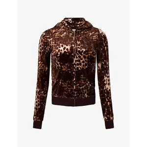 Juicy Couture Embroidered-logo Leopard-print Velour Hoodie - Java Abstract Animal