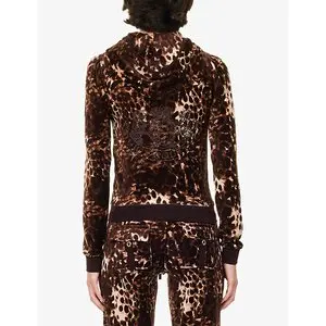 Juicy Couture Embroidered-logo Leopard-print Velour Hoodie