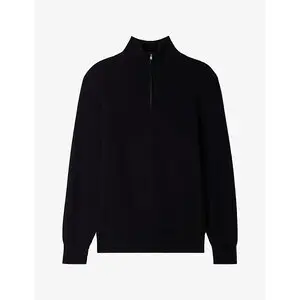 Sandro Sandro Boxy Stand-Collar Cotton And Wool-Blend Jumper Black