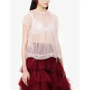 Simone Rocha Gathered Drawstring Sheer Mesh Top