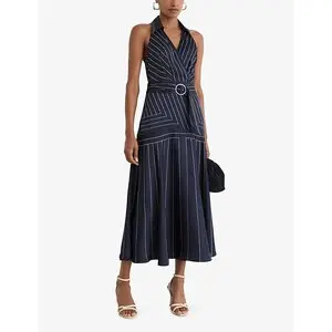 REISS Casey Striped Satin Midi Dress
