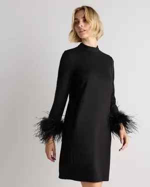 Quince Ultra-stretch Ponte Feather Trim Mini Dress