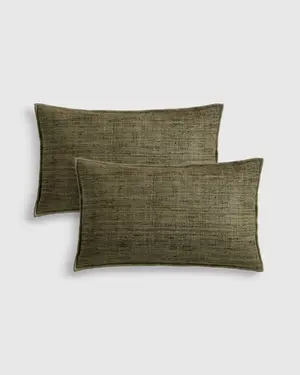 Quince Raw Silk Textured Pillow Cover Olive