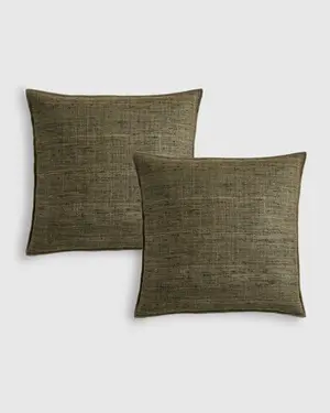 Quince Raw Silk Textured Pillow Cover Olive