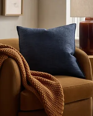 Quince Raw Silk Textured Pillow Cover - True Navy