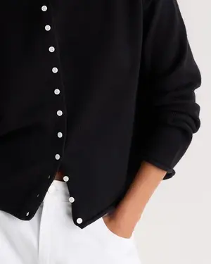 Quince Cotton Cashmere Roll Neck Cardigan Sweater - Black