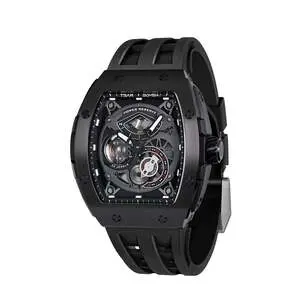 TSAR BOMBA Tsarbomba Automatic Mechanical Watch With Tonneau Stainless Steel Case Black