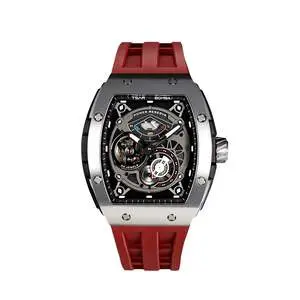 TSAR BOMBA Tsarbomba Automatic Mechanical Watch With Tonneau Stainless Steel Case Silver Red