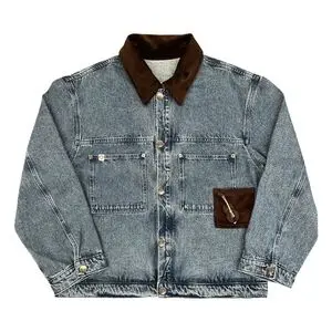 CHARLES JEFFREY Denim Jacket With Corduroy Collar 'washed Denim - Blue