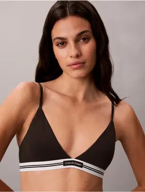 Calvin Klein Cotton Stretch Jacquard Logo Patch Lightly Lined Triangle Bralette - Black