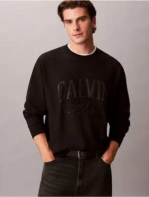 Calvin Klein Premium Terry Arch Logo Sweatshirt - Black