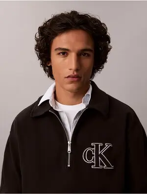 Calvin Klein Double Knit Monogram Zip Polo Sweatshirt