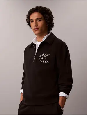 Calvin Klein Double Knit Monogram Zip Polo Sweatshirt
