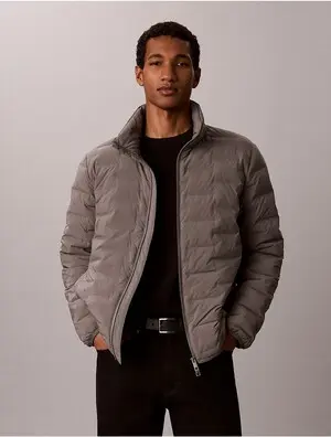 Calvin Klein Quilted Mock Neck Down Puffer Jacket - Pewter