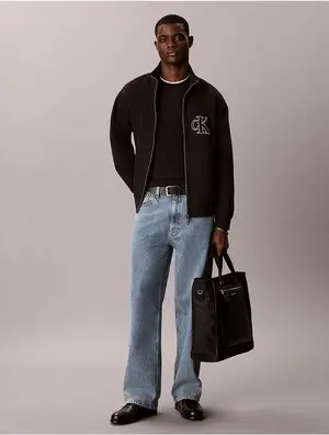 Calvin Klein Double Knit Monogram Zip Jacket - Black