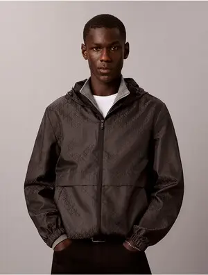 Calvin Klein Emblem Logo Nylon Windbreaker Jacket - Black
