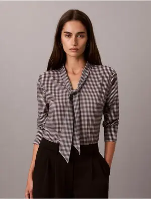 Calvin Klein Printed Scarf Neck Long Sleeve Top - Iron