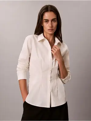 Calvin Klein Poplin Cotton Fitted Shirt - Tofu