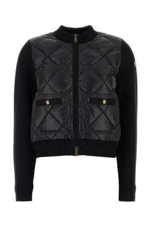 Moncler Cotton Cardigan With Down Lining And Feather Padding - Black