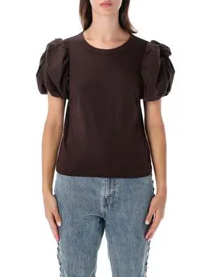 ROTATE BY BIRGER CHRISTENSEN Puff Sleeve Crewneck T-shirt - Mole Brown