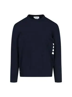 Thom Browne Wool Crewneck Sweater With Side Stripe Detail - Blue