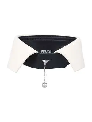 Fendi Leather Choker Necklace With Chain Pendant - Bianco