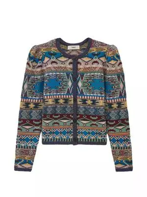 Ba&sh Geometric-pattern Puff-sleeve Cardigan - Blue
