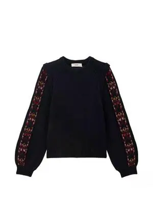 Ba&sh Elda Embroidered Ruffle-trim Sweater - Blue