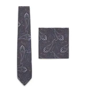 Corneliani Silk Necktie And Pocket Square Set - Grey