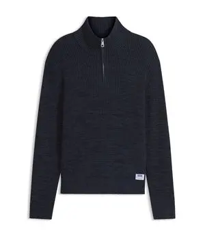 Hugo Relaxed-fit Zipper-neck Sweater With Mouliné Texture - Black