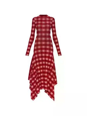 AMI Paris Maxi Pink Checkered Wool And Cotton Godet Dress - Red